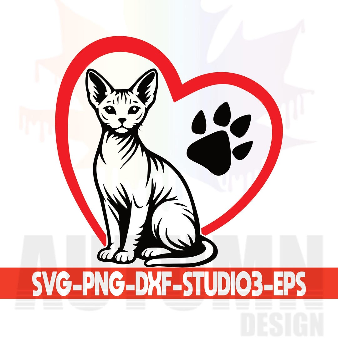 Sphynx Cat Heart SVG Plotter File Sphynx Cat Mother Heart Paw ...
