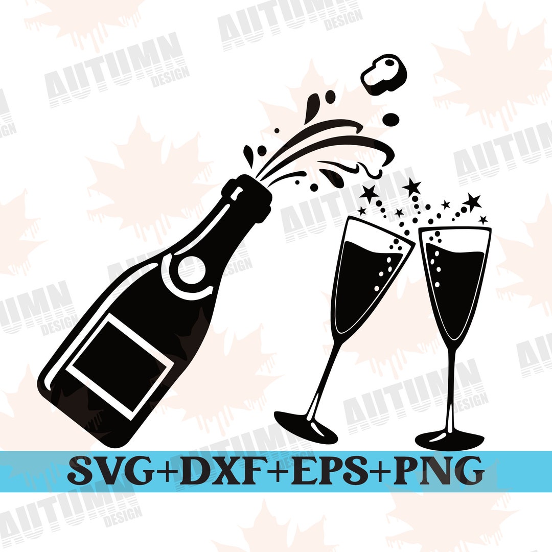 Plotterdatei Sektglas, Sektglas Svg, Sektflasche Svg, Hochzeit Svg, Feier Svg, Champagner Glas ...