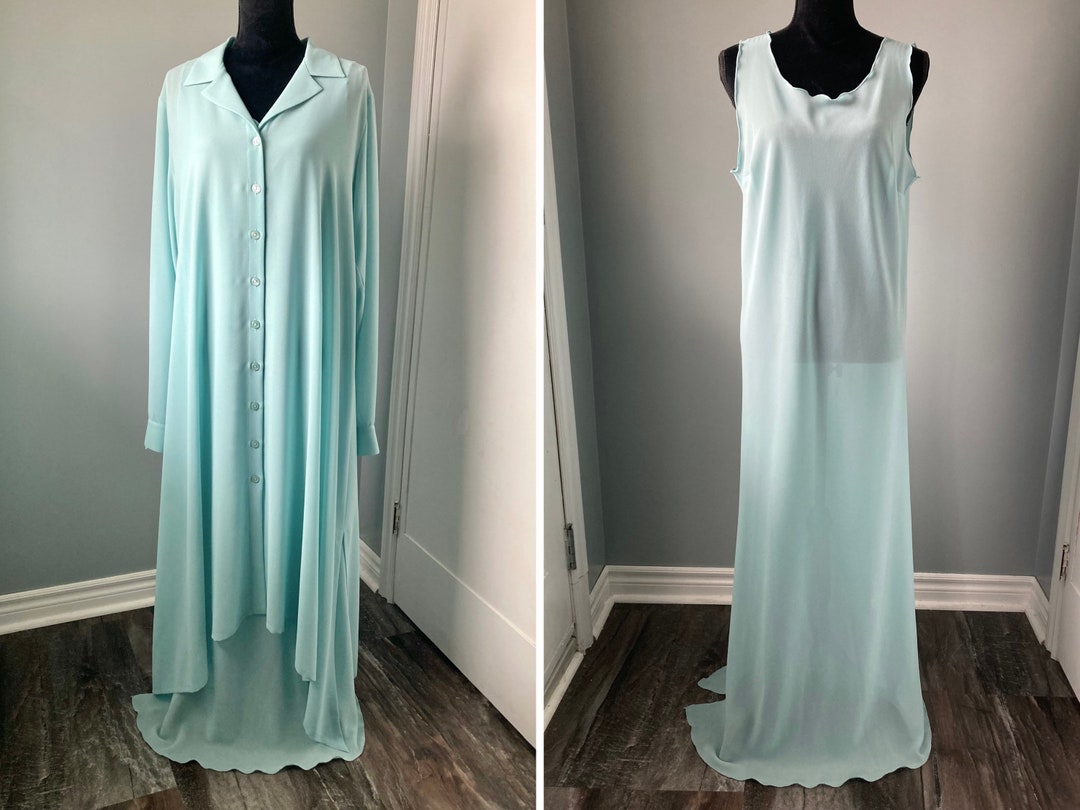 90s Vintage Linda Lundstrom Pastel Mint Green Crepe 2-piece Dress and ...