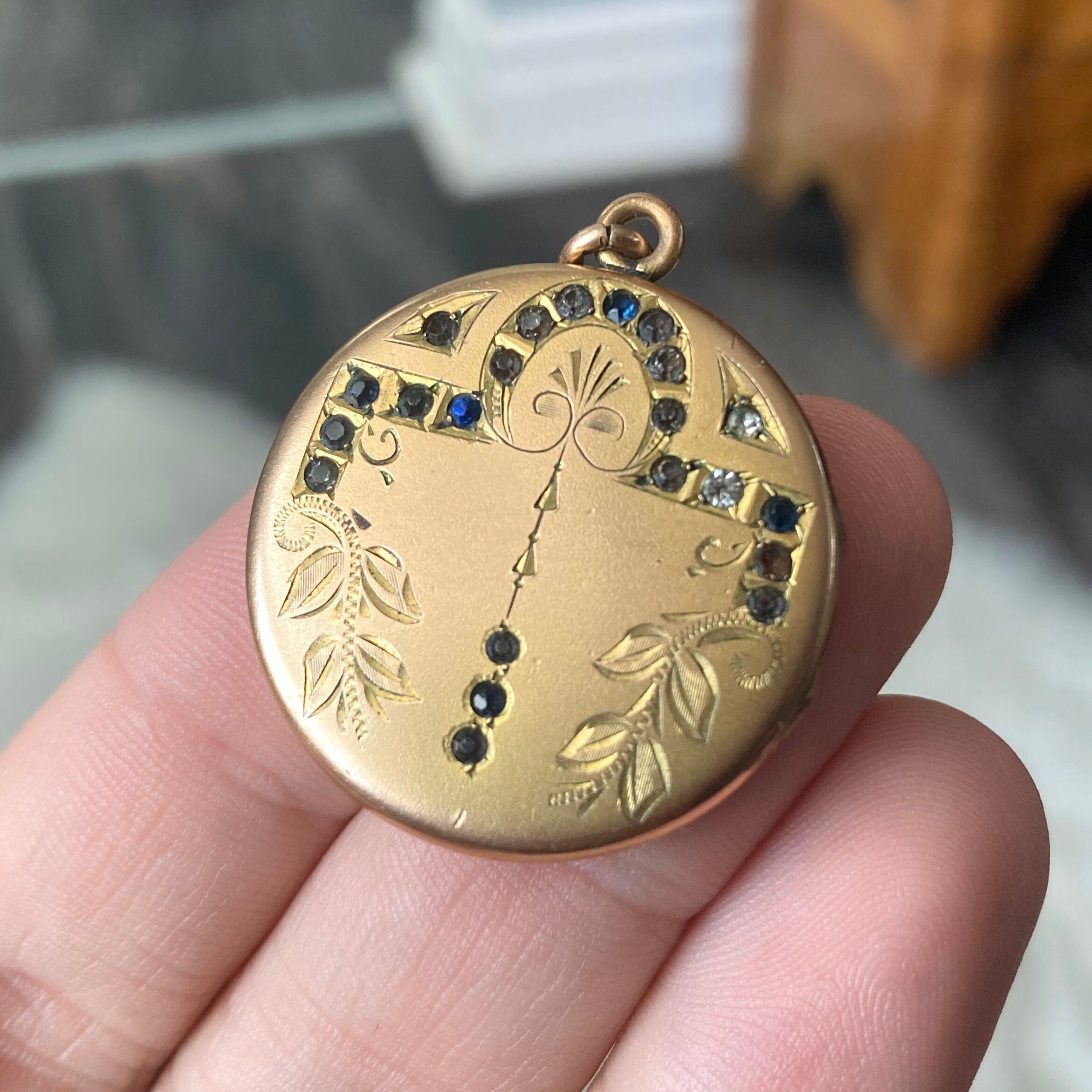 1920s Antique Locket Gold Filled 10K Paste Jewels Circle Hinged Photo ...