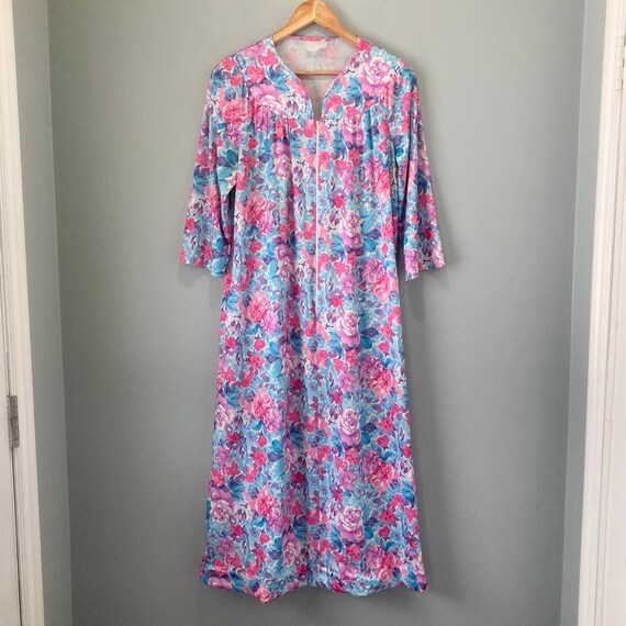 80s Vintage Pastel Floral Quilted Robe House Dress Mu… - Gem