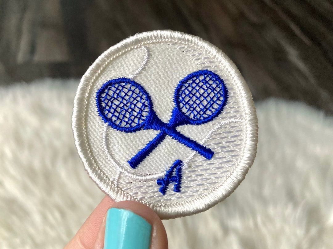 70s Vintage Tennis Patch White & Blue Embroidered Preppy Tennis Racket ...