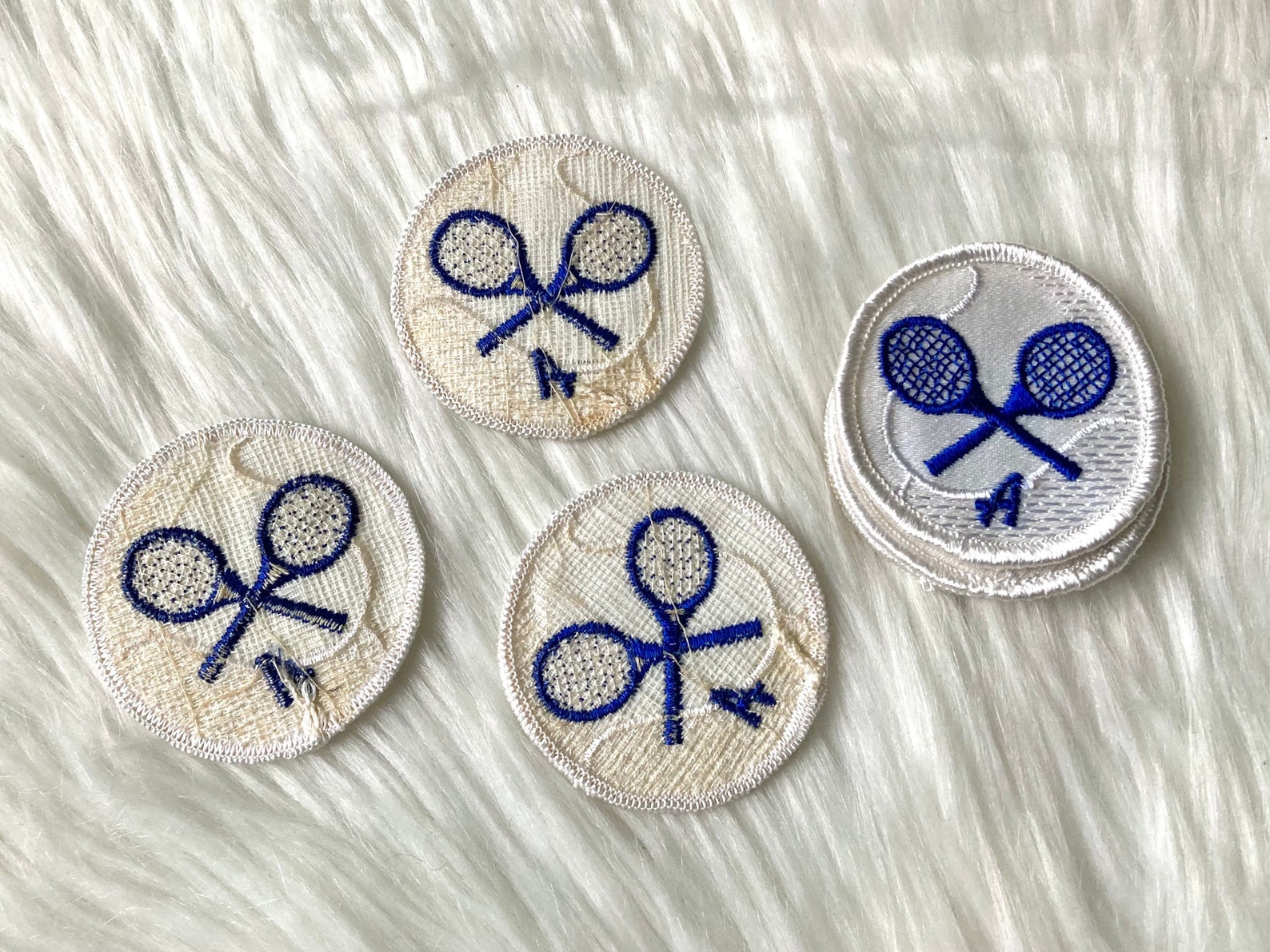 70s Vintage Tennis Patch White & Blue Embroidered Preppy Tennis Racket ...