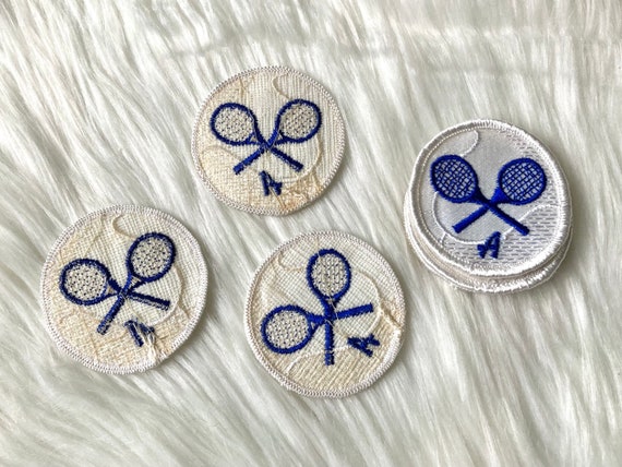 70s Vintage Tennis Patch White & Blue Embroidered Pre… - Gem