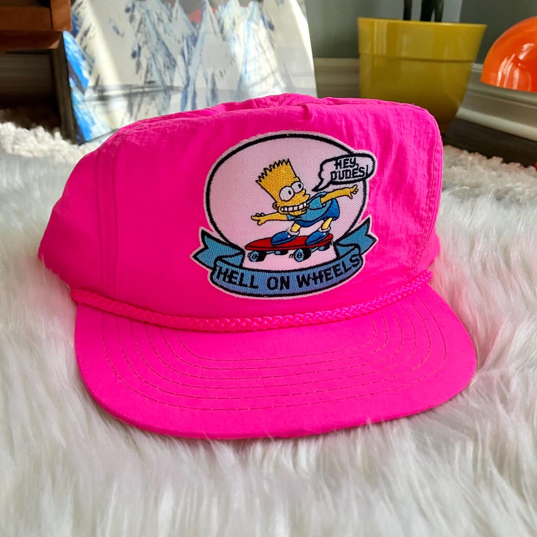 90s Vintage Simpsons Hat Pink Ballcap Bart Simpson Hell on Wheels hey ...