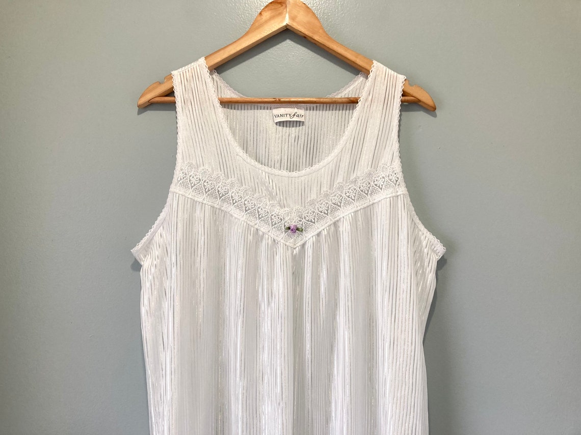 80s Vintage White Satin Slip by Vanity Fair Ribbed Sheen | Etsy