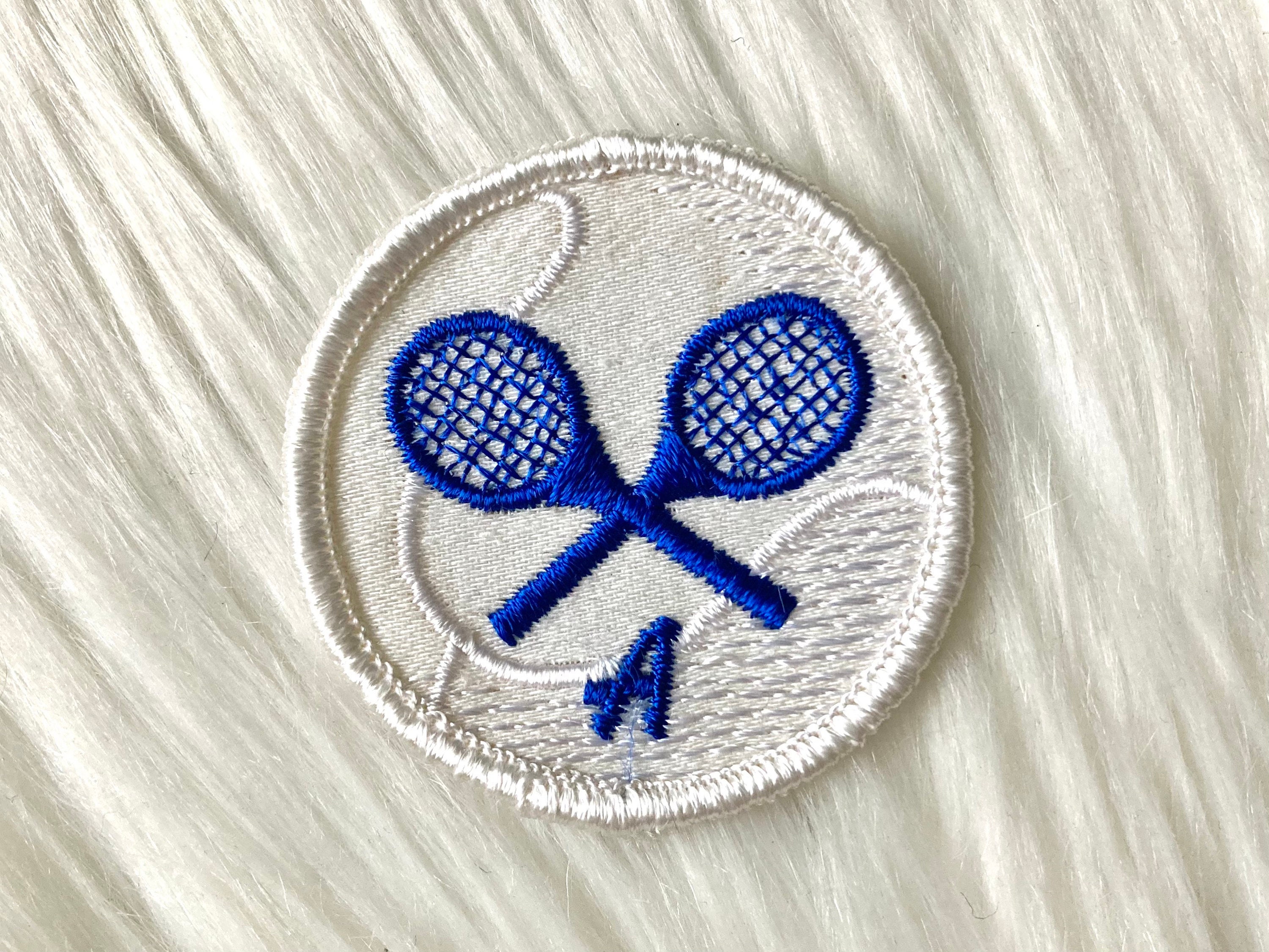 70s Vintage Tennis Patch White & Blue Embroidered Preppy Tennis Racket ...