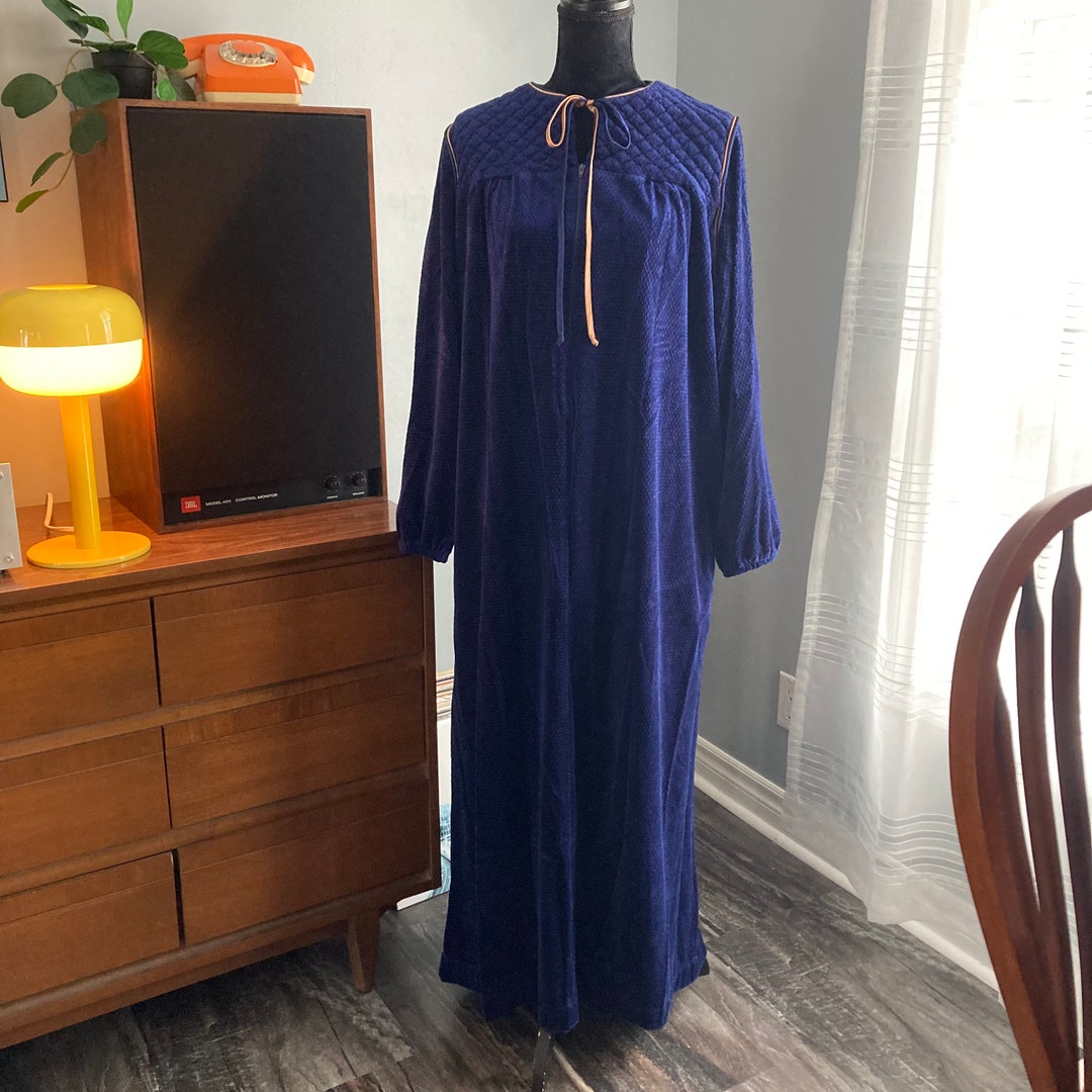 70s Vintage Velvet Robe House Dress Balaban Canada Blue Velour Robe ...