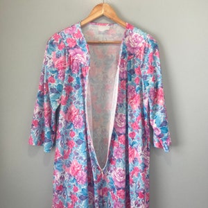 80s Vintage Pastel Floral Quilted Robe House Dress Mumu Blue, Pink ...