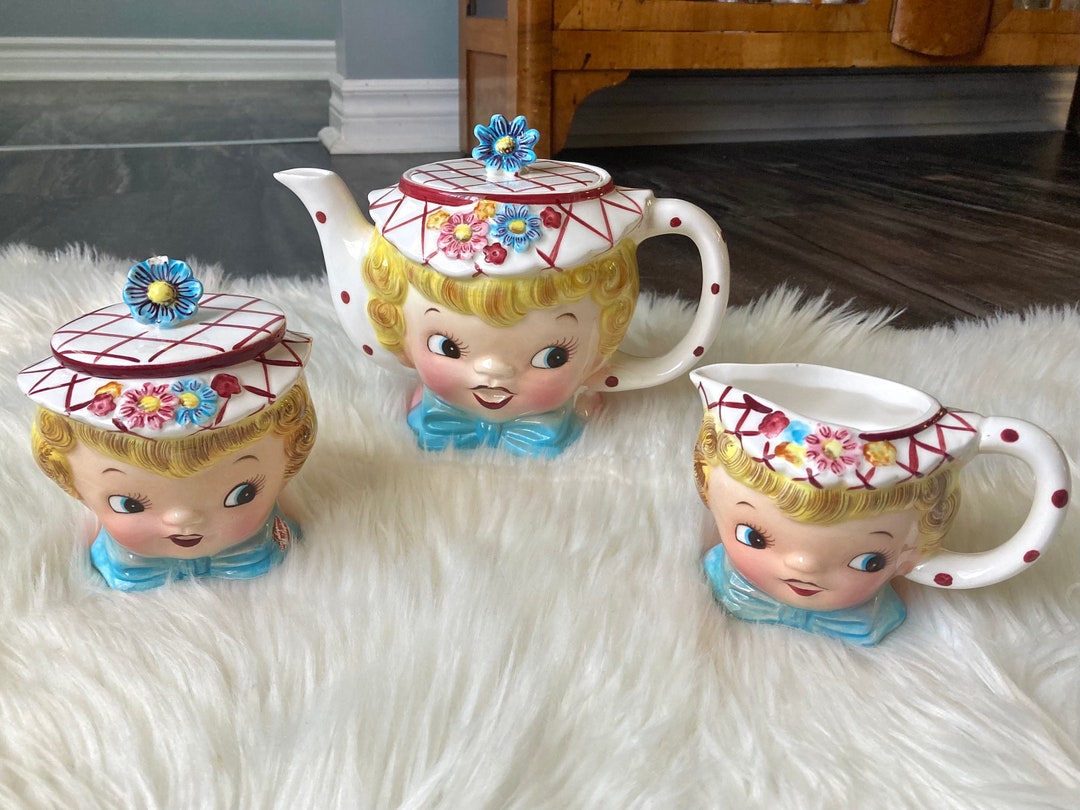 50s Vintage Lefton Miss Dainty Teapot Sugar and Creamer Set Retro ...