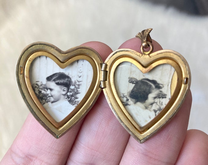 Vintage Locket Gold Filled 10K Heart Shaped Engraved Monogrammed Photo ...