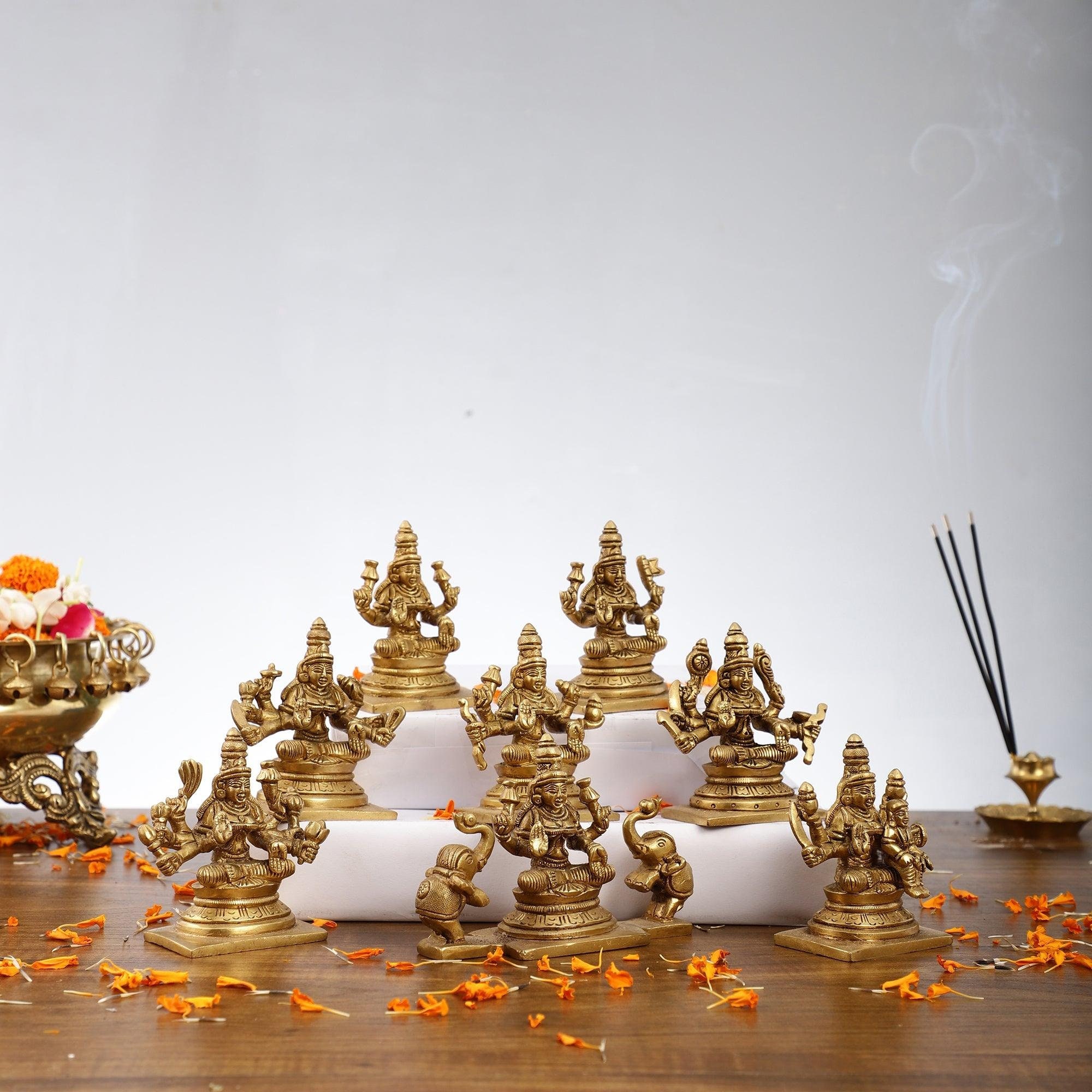 9cm &15cm BIG Set of 8 Pieces of ASHTALAXMI Brass Statue , Home Decor ...