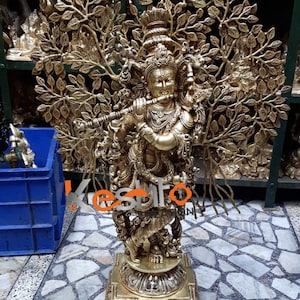 35 Big Krishna Under Tree Brass Statuekrishna Brass - Etsy
