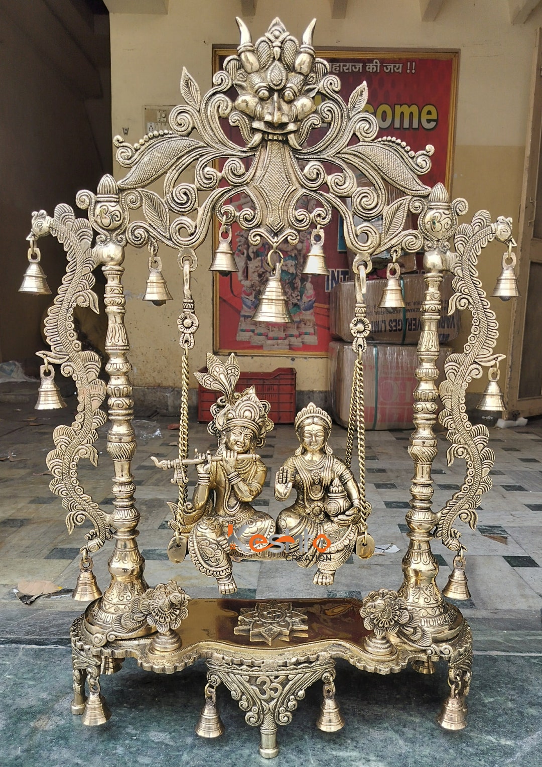 Brass Radha Krishna Swing on Jhula With Kirtimukha at Top With ...