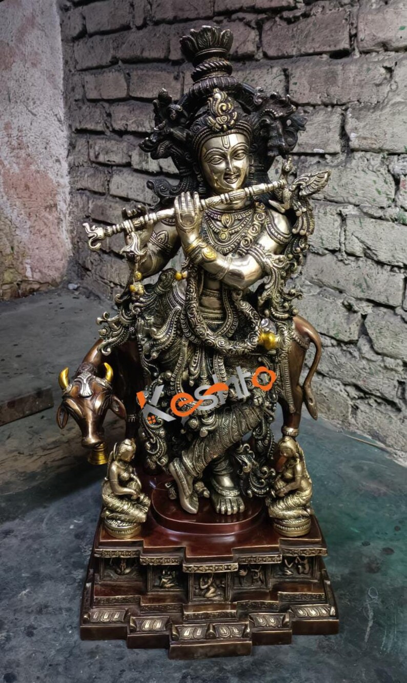 29 Big Krishna With Cow Brass Statue,krishna Brass Large Idol,brass Big ...