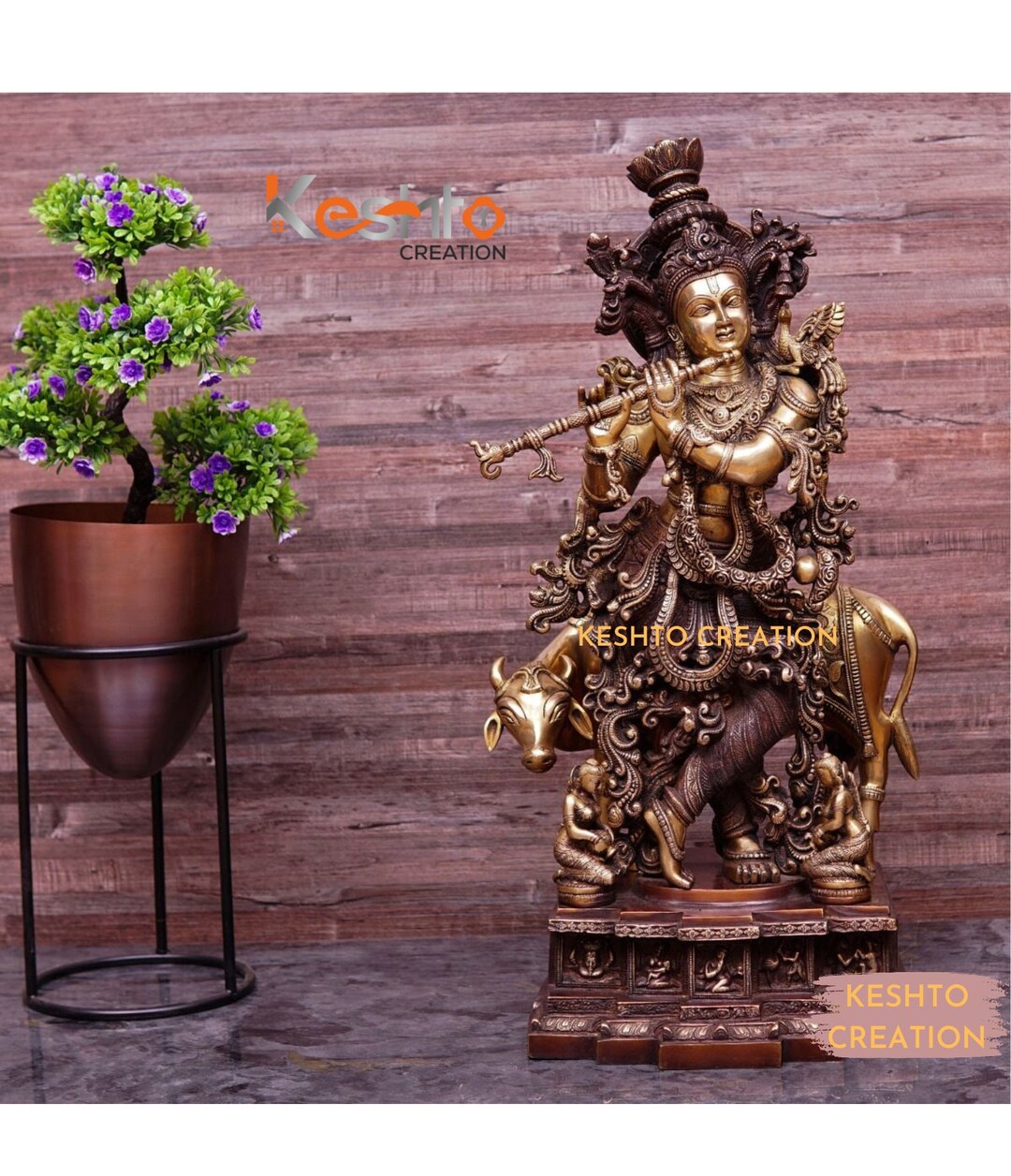 29 Big Krishna With Cow Brass Statue,krishna Brass Large Idol,brass Big ...