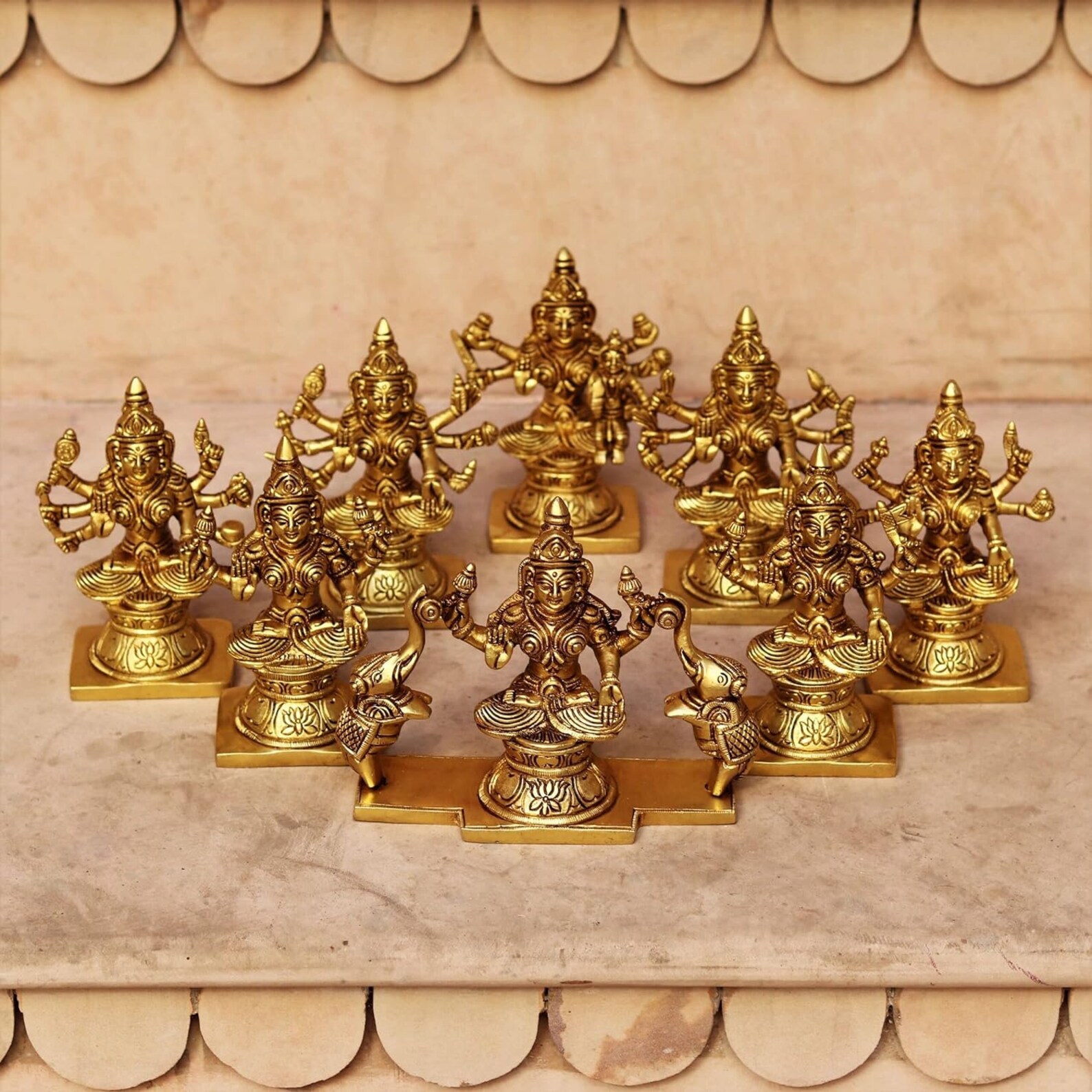 9cm &15cm BIG Set of 8 Pieces of ASHTALAXMI Brass Statue , Home Decor ...