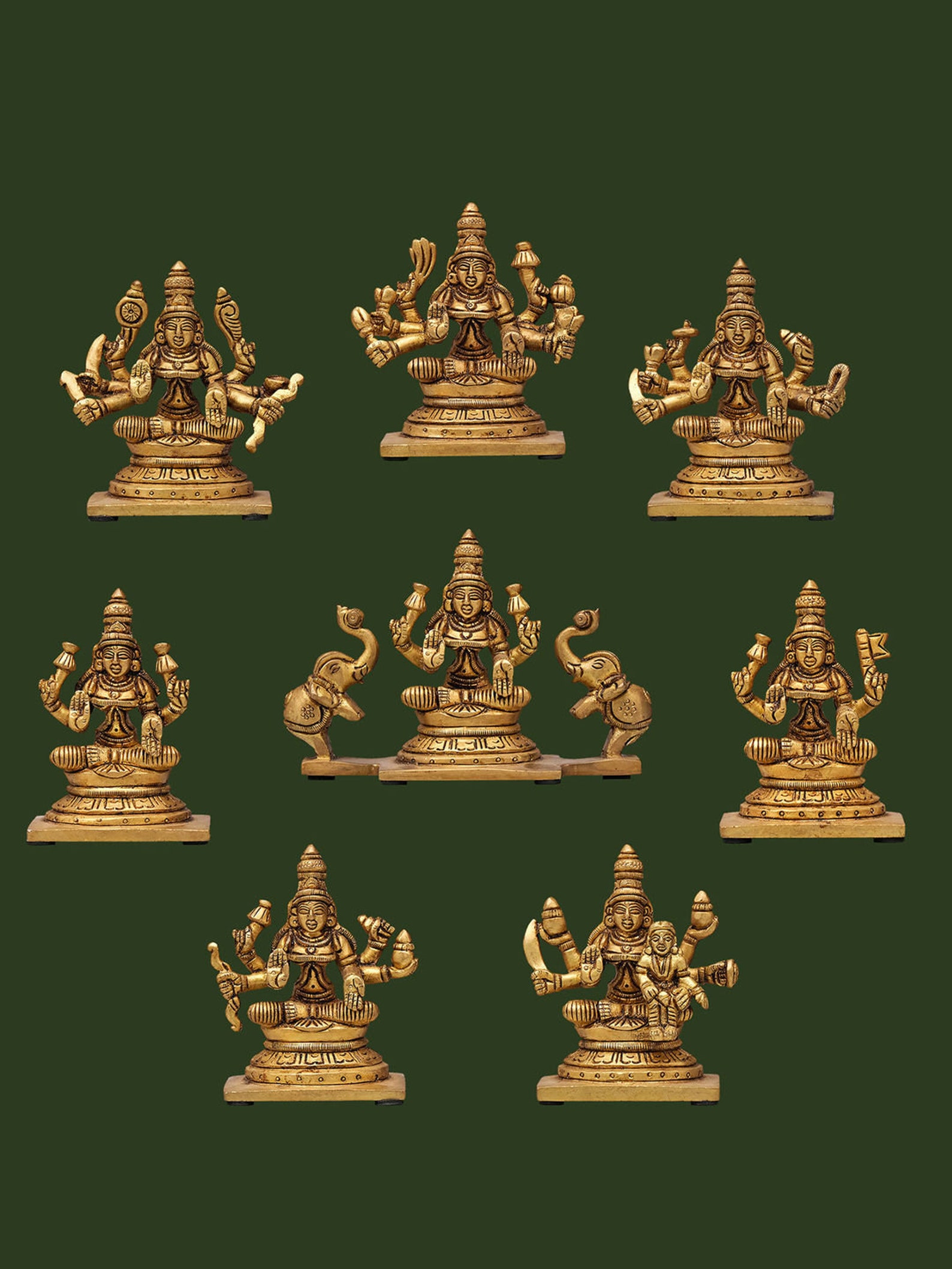 9cm &15cm BIG Set of 8 Pieces of ASHTALAXMI Brass Statue , Home Decor ...