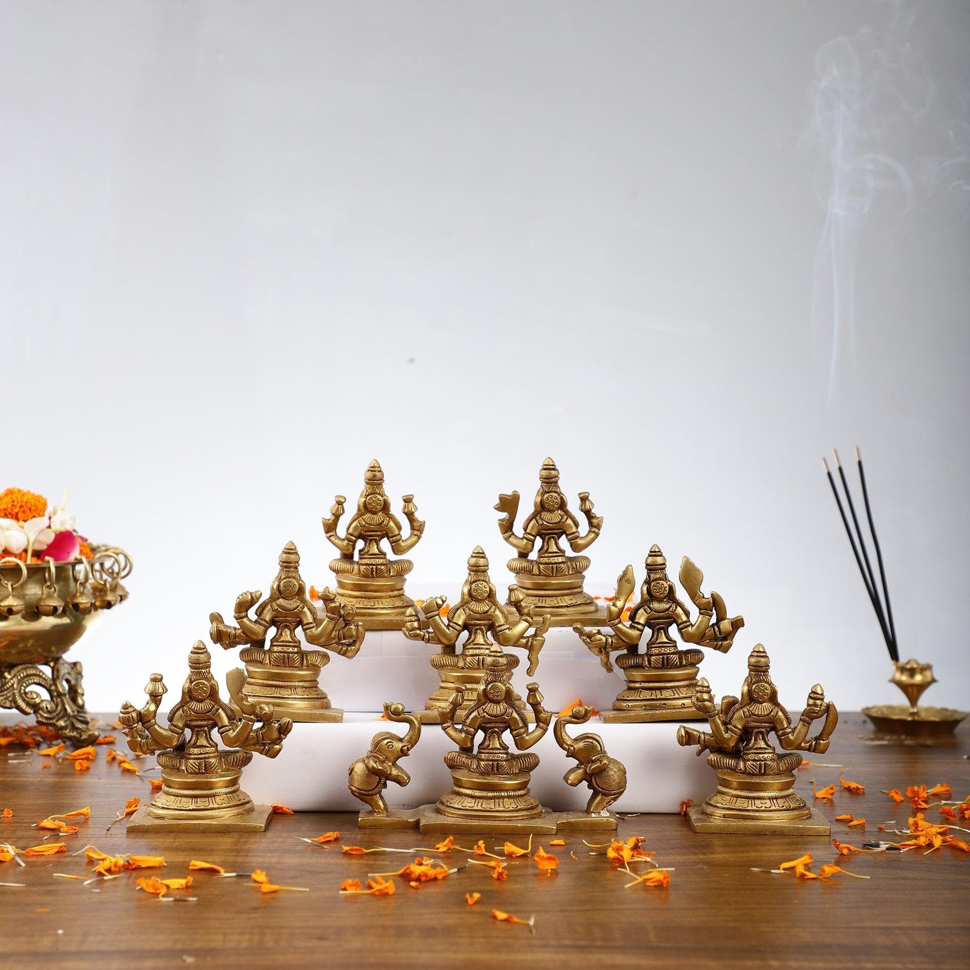 9cm &15cm BIG Set of 8 Pieces of ASHTALAXMI Brass Statue , Home Decor ...