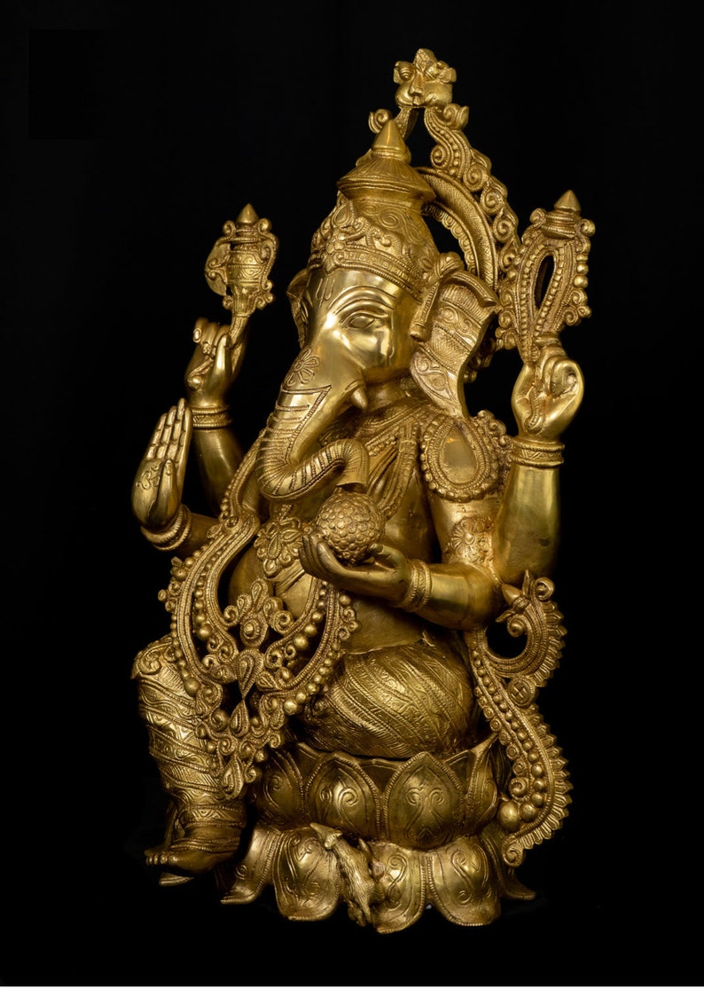 21 Inches Ganesha Brass Statue, Brass Ganesha Statue Large, Ganesh ...