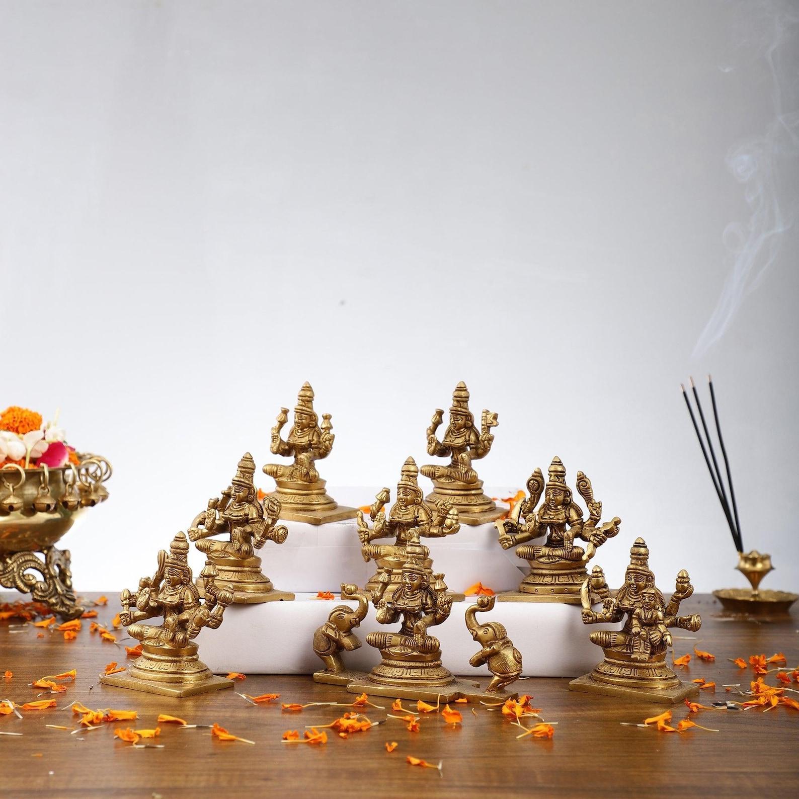 9cm &15cm BIG Set of 8 Pieces of ASHTALAXMI Brass Statue , Home Decor ...