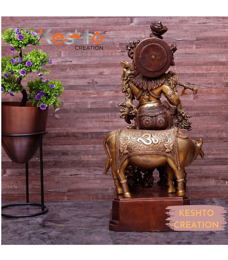 29 Big Krishna With Cow Brass Statue,krishna Brass Large Idol,brass Big ...