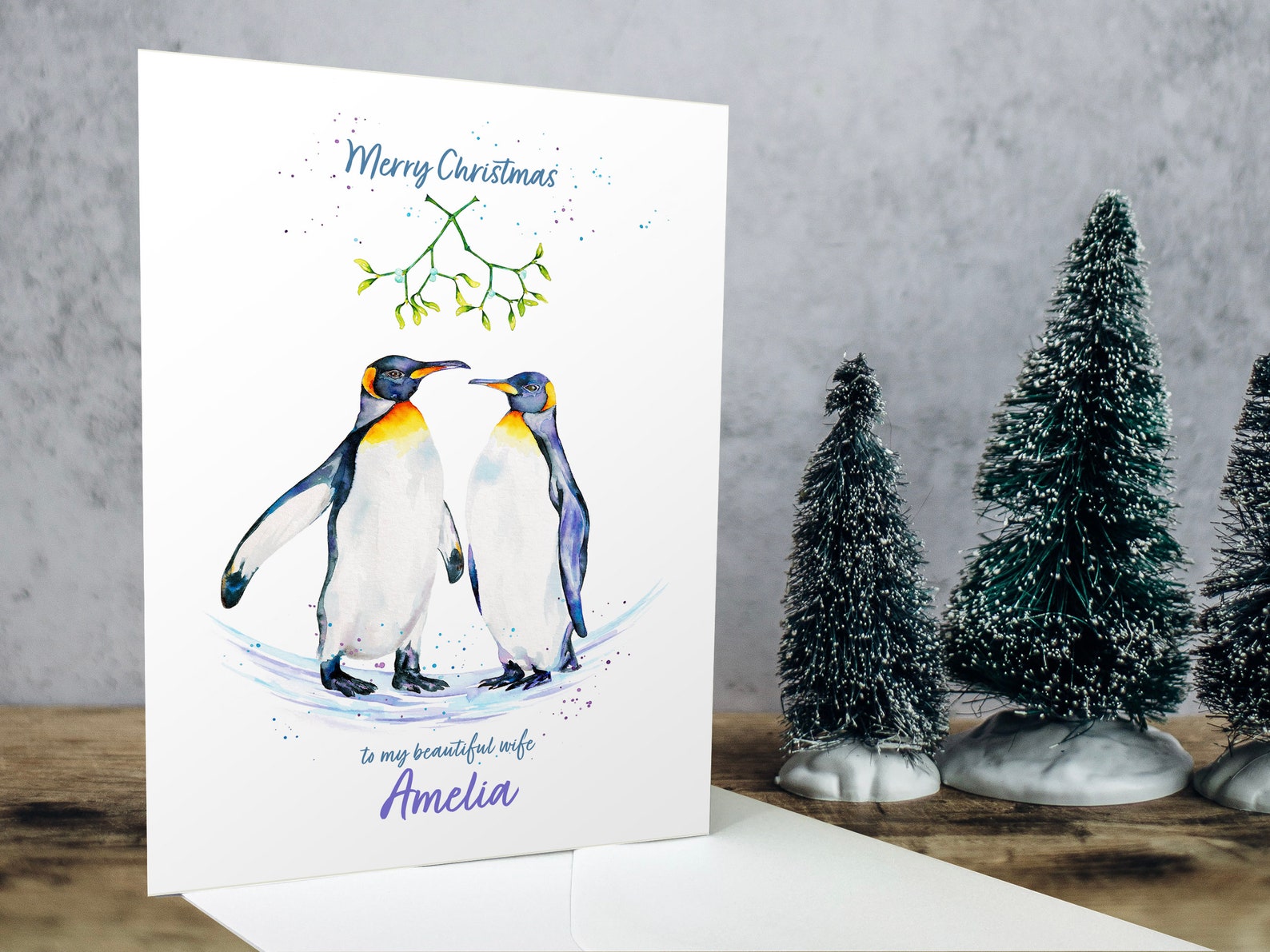 Personalised Penguin Love Christmas Card, Premium Quality, 5x7, Emperor ...