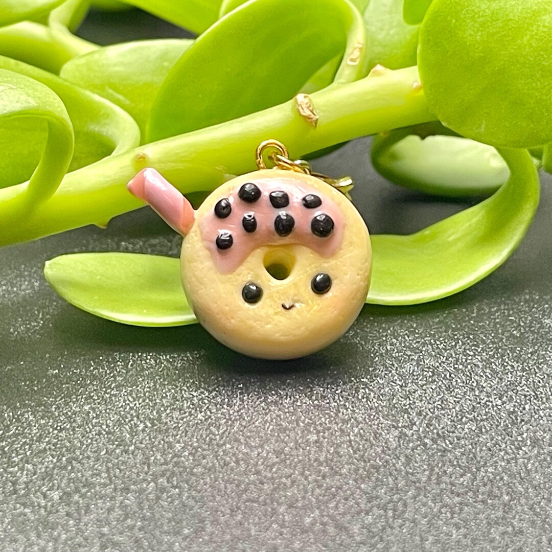 Happy Kawaii Pink Boba Tea Donut Polymer Clay Charm - Etsy