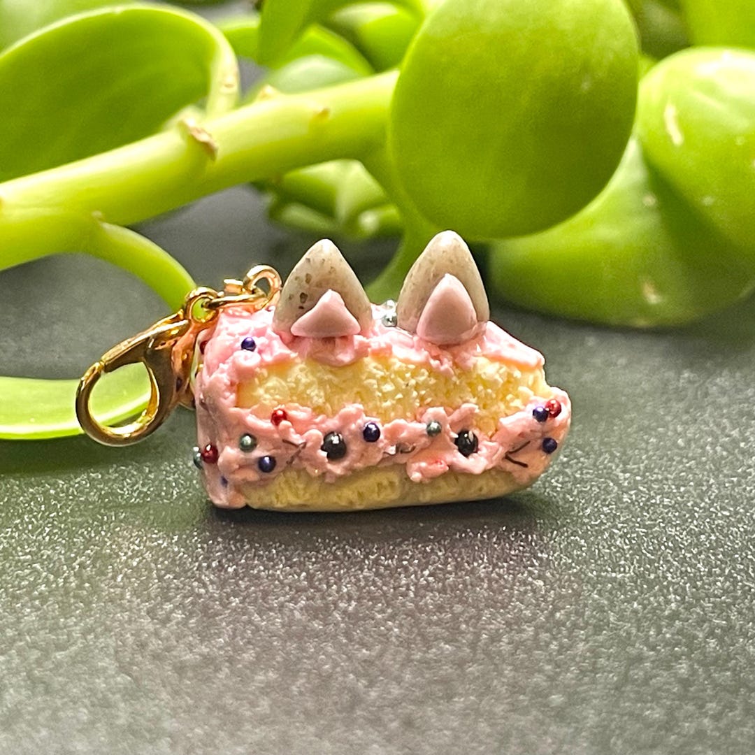 Happy Kawaii Pink Cat Cake Slice Polymer Clay Charm - Etsy