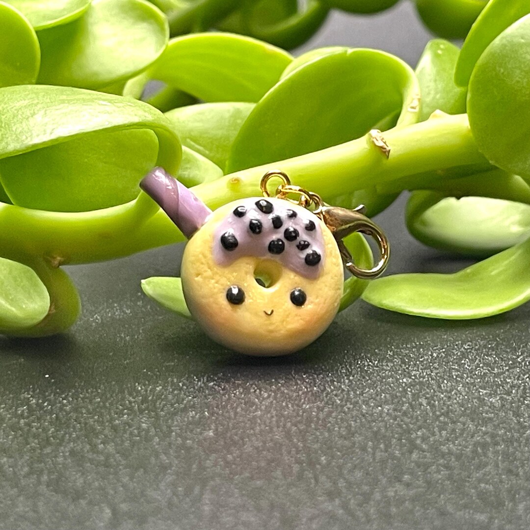 Happy Kawaii Purple Boba Tea Donut Polymer Clay Charm - Etsy