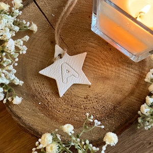 Personalised Star Decorations, Custom Initial Star, Hanging Clay Star ...