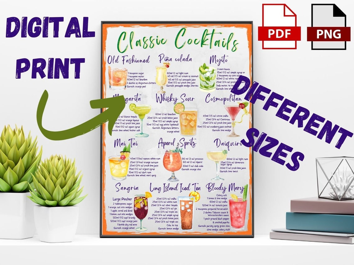 Cocktail Recipe Print: Classic Cocktails Kitchen Art (digital Download ...
