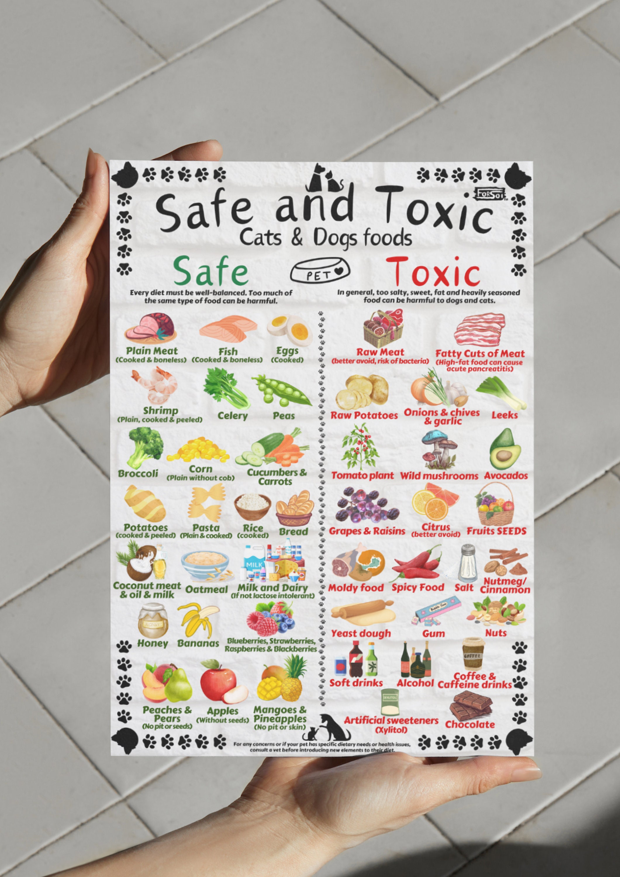 Safe and Toxic Foods for Dogs and Cats PRINTABLE Essential Pet Health ...