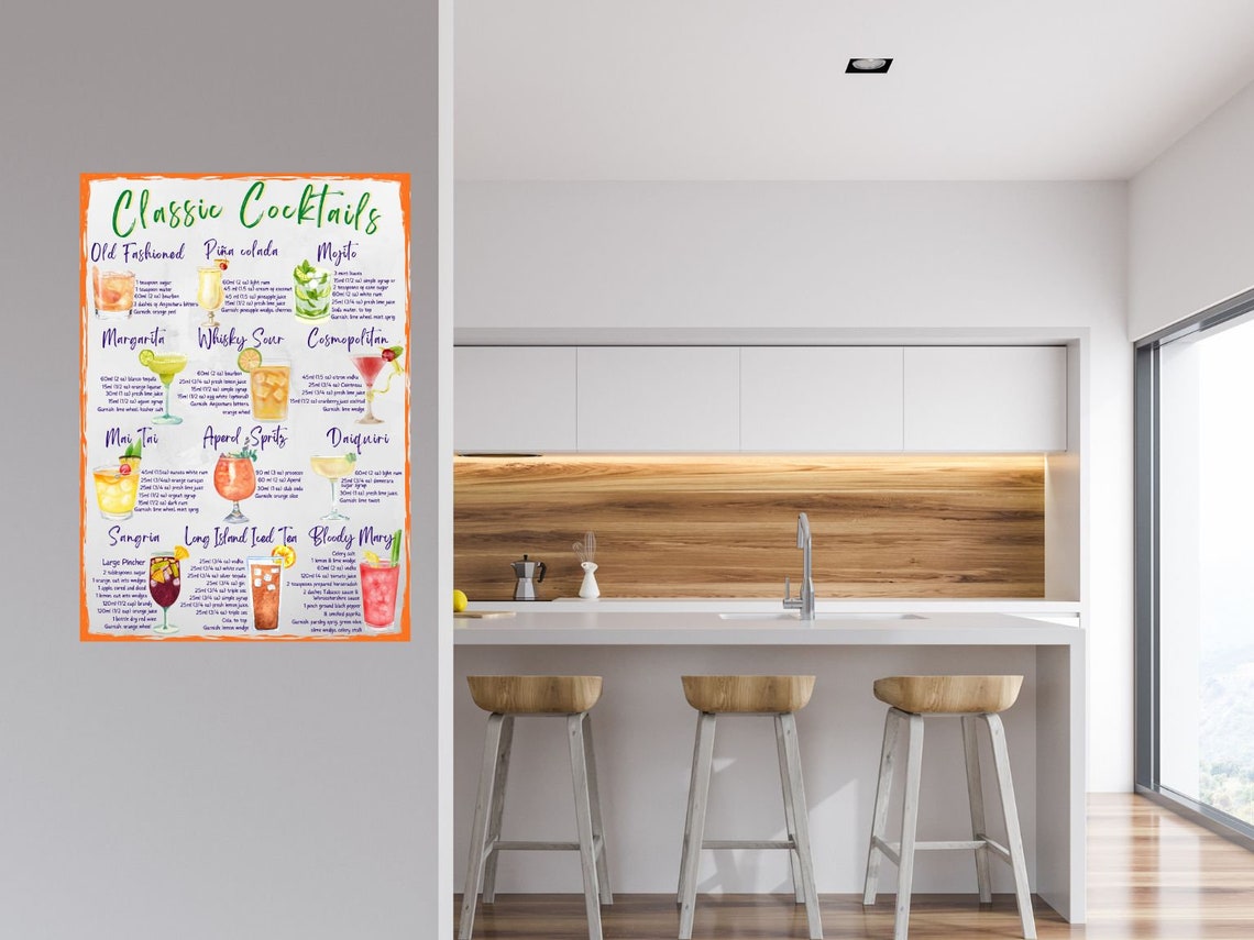 Cocktail Recipe Print: Classic Cocktails Kitchen Art (digital Download ...