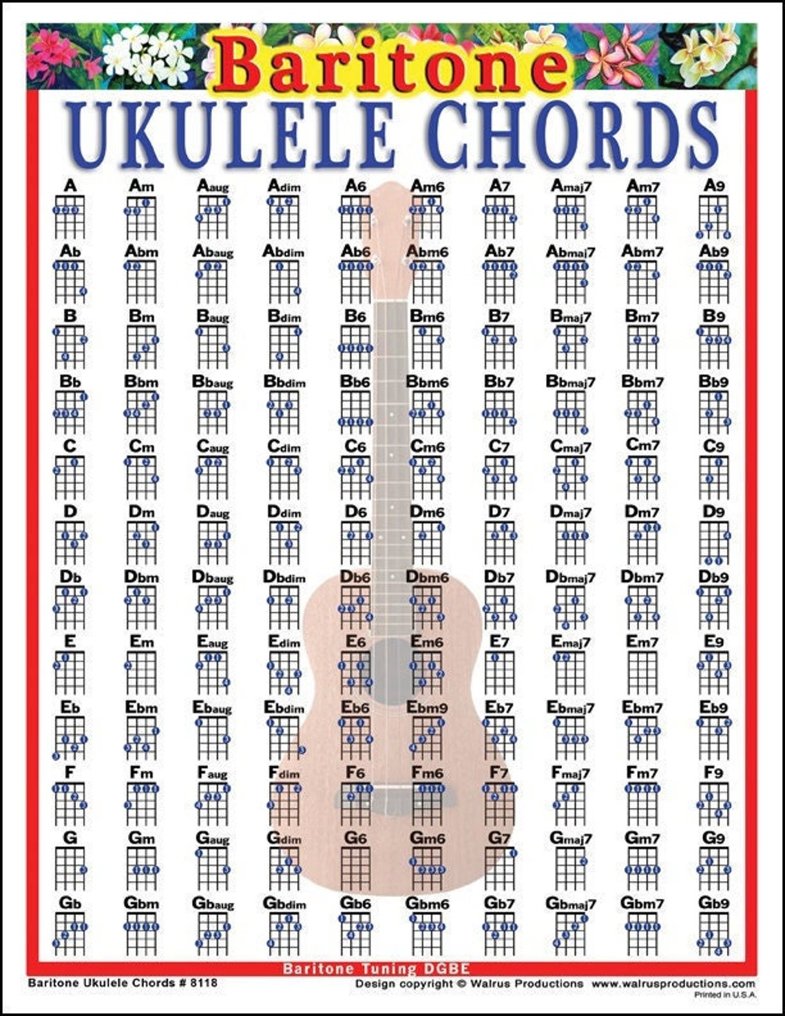 Baritone Ukulele Chord Chart - Etsy