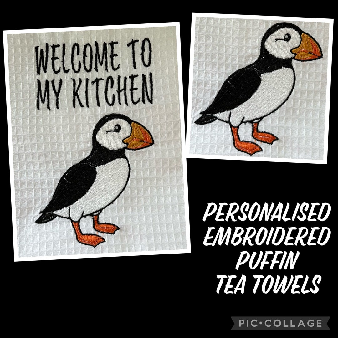 Personalised Embroidered Puffin Design Tea Towels - Etsy