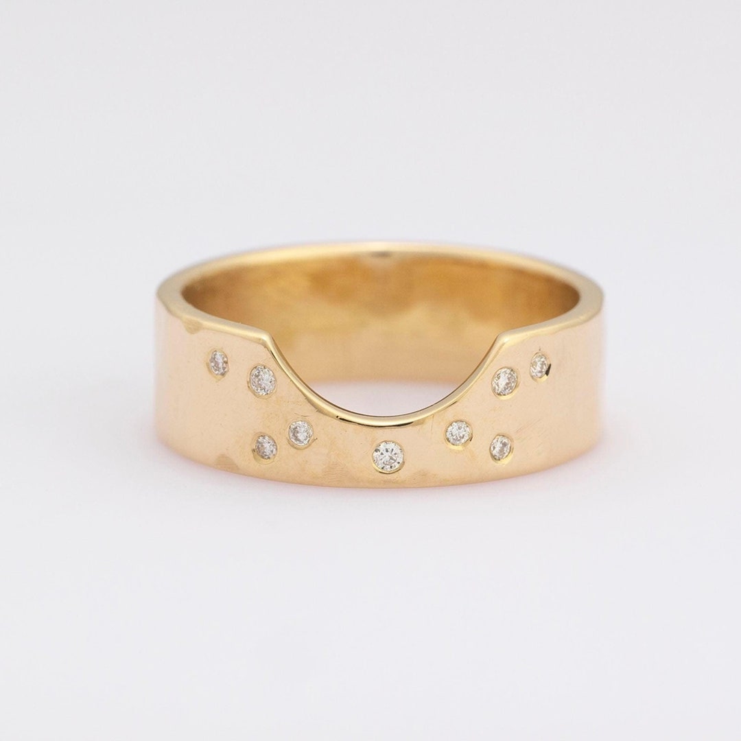 14k Gold U Shape Cigar Diamond Wedding Band, 6mm Wide Minimalist Thick ...