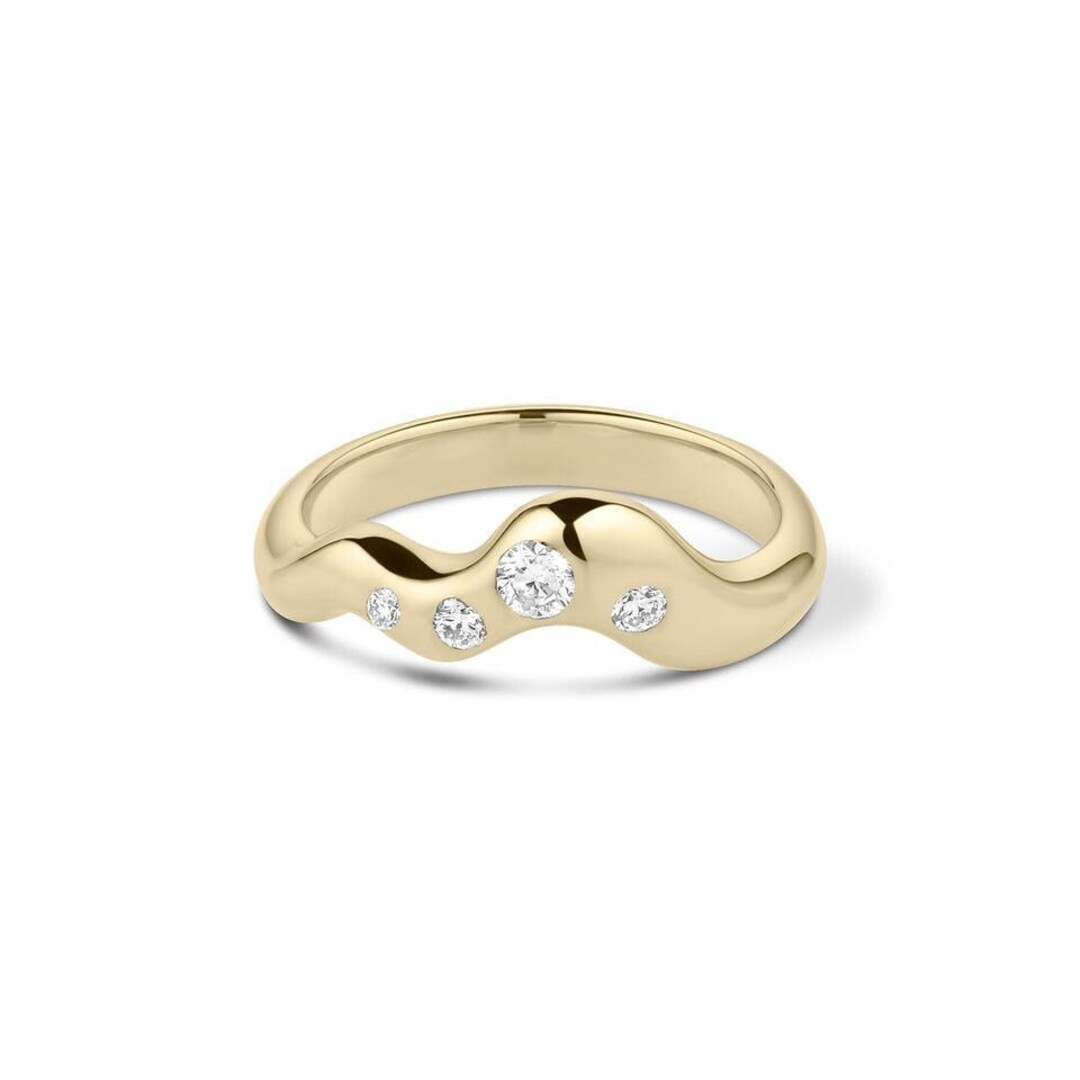 14k Gold Deep Curved Stacking Pave Ring, Elegant Moissanite Chevron ...