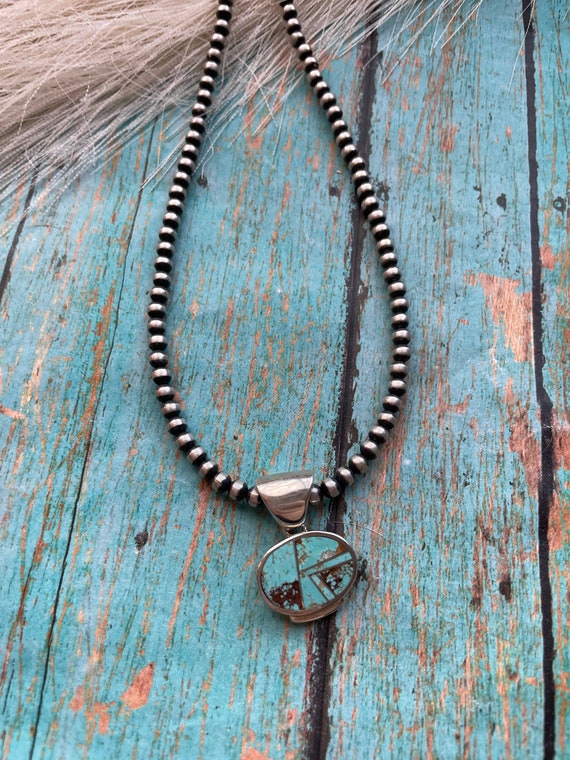 Navajo Number 8 Turquoise Inlay & Sterling Silver Pen… - Gem