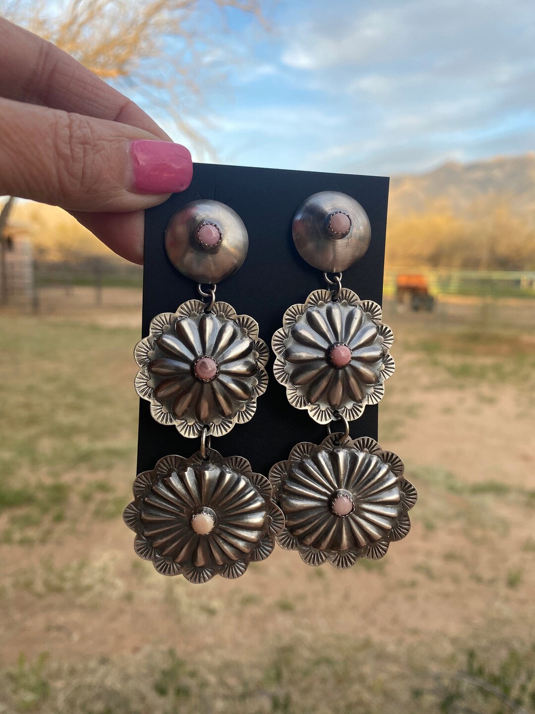 Navajo Concho Pink Conch and Sterling Silver Round Dangles - Etsy