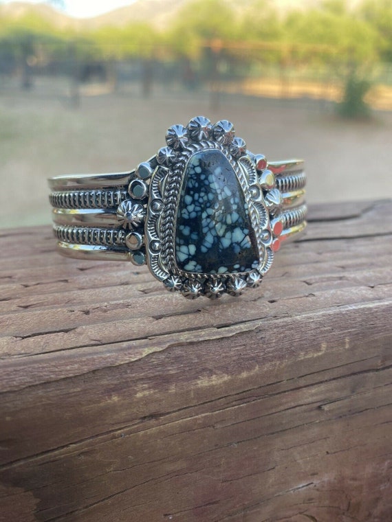 Navajo New Lander Turquoise & Sterling Silver Cuff Signed - Etsy
