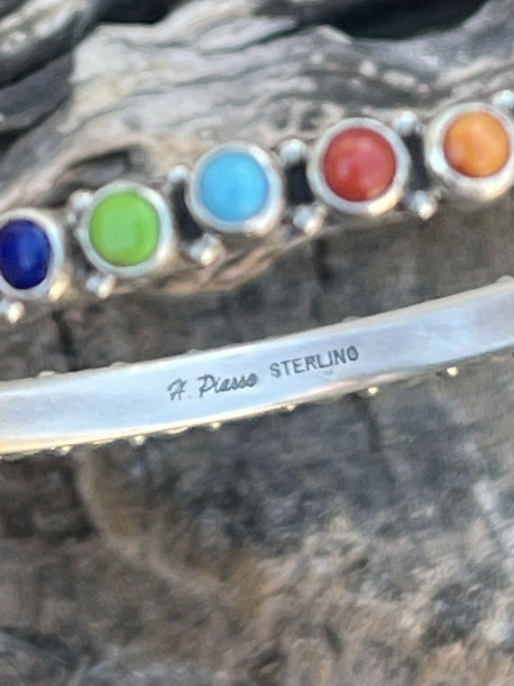 Navajo Multi Stone Rainbow Sterling Silver Bangle Sig… - Gem