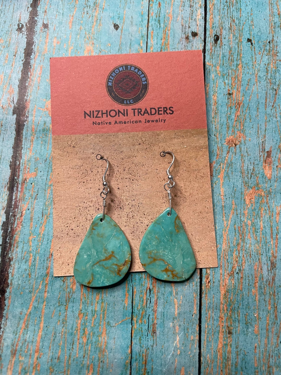 Navajo Sterling Silver Turquoise Slab Dangle Earrings - Etsy
