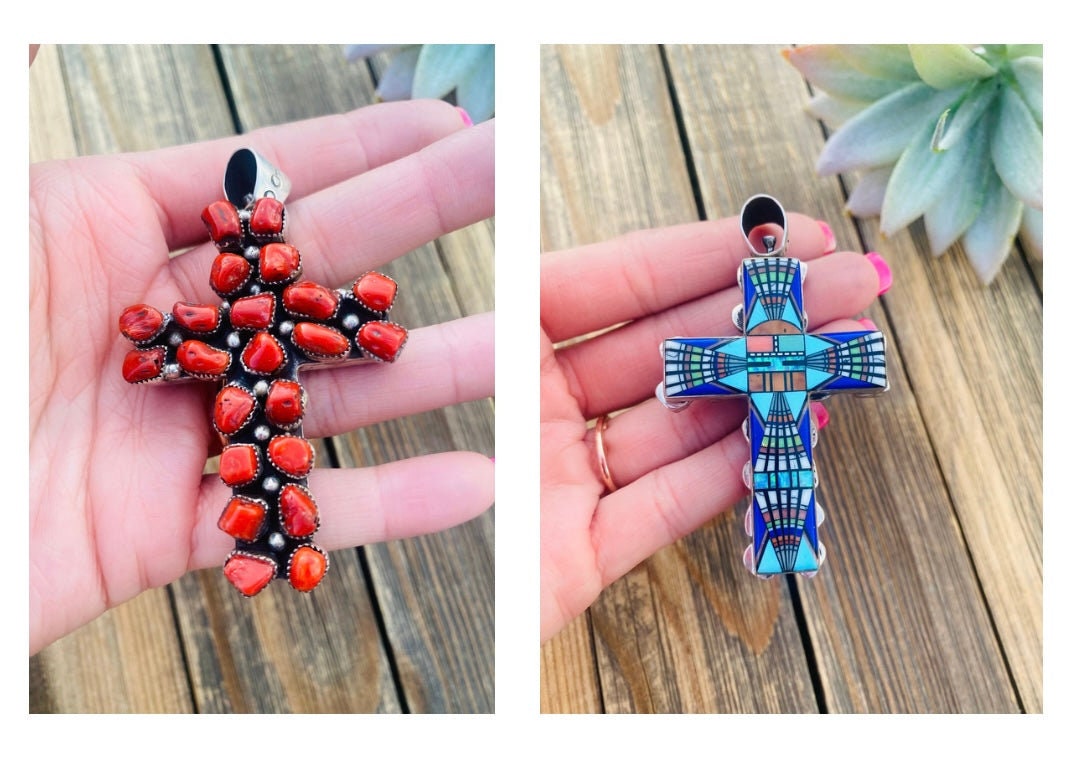 Navajo Multi Stone and Sterling Silver Two Sided Inlay Cross Pendant - Etsy