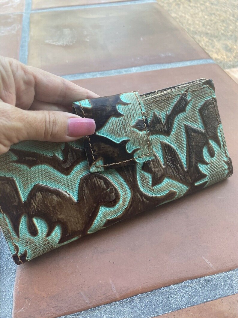 Hand Tooled Turquoise Southwestern Leather Wallet - Etsy