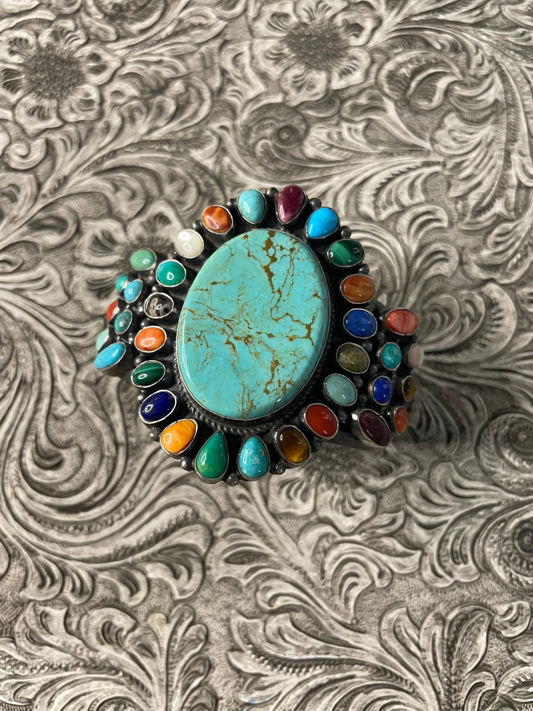 Anthony Skeets Navajo Multi Stone & Sterling Silver Cuff Bracelet ...