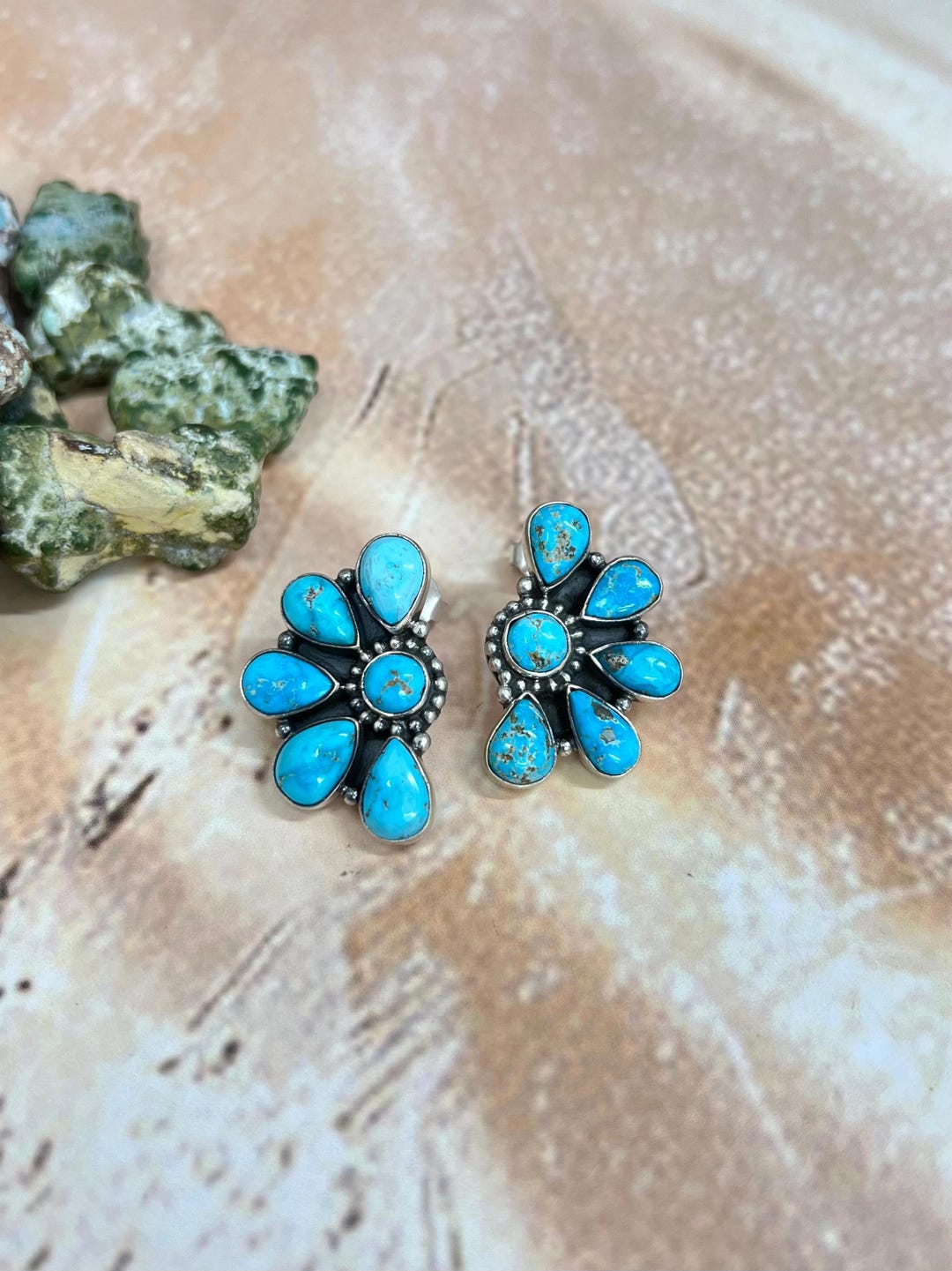 Handmade Sterling Silver Blue Bird Turquoise Crescent Post Earrings ...
