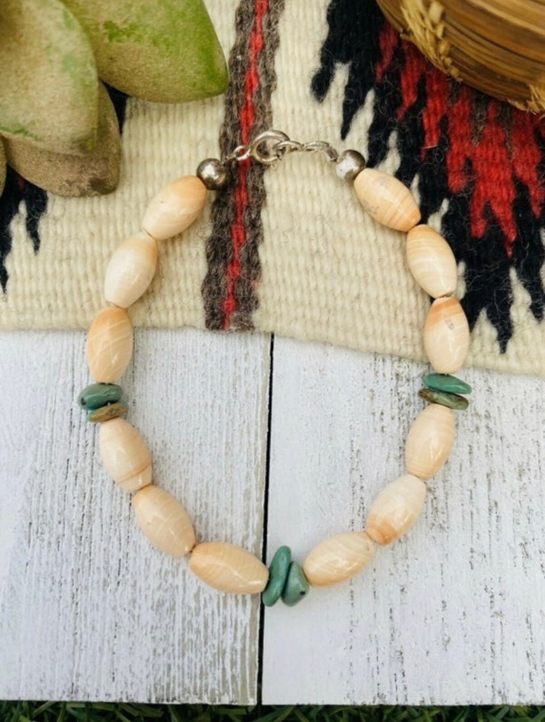 Sterling Silver Navajo Shell & Turquoise Bracelet - Etsy