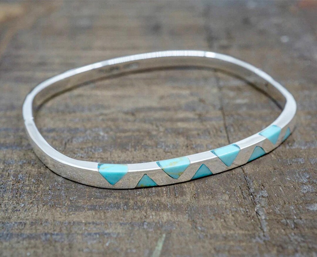 Hinged Bangle W/ Turquoise Triangles - Etsy