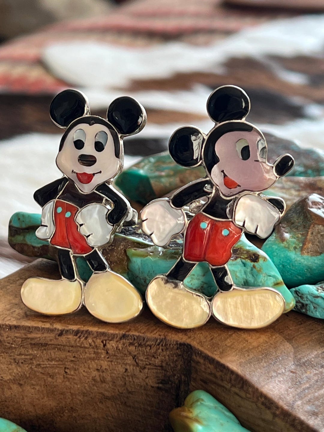 Zuni Made Mickey Mouse Multi Stone Inlay Rings by Don Dewa, Adjustable ...